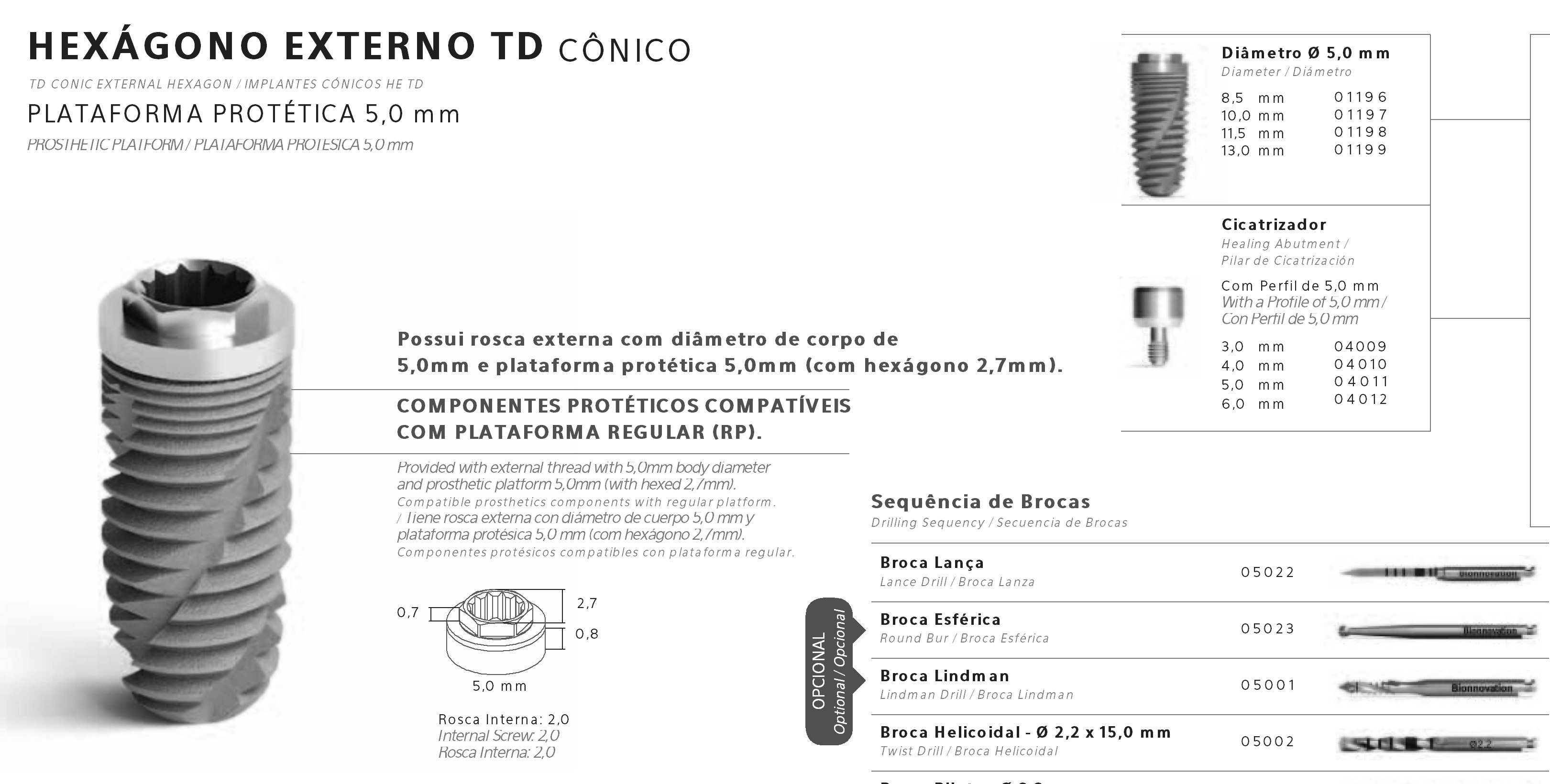 Bionnovation Hexagono Externo HE TD Conico WP Implante dental | SpotImplant