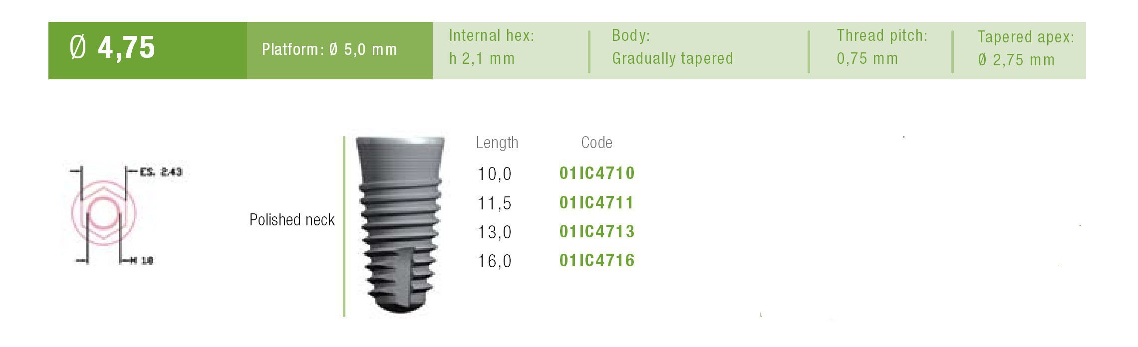 Leader Italia Tapered Implus Internal Hex Narrow Thread Dental Implant ...